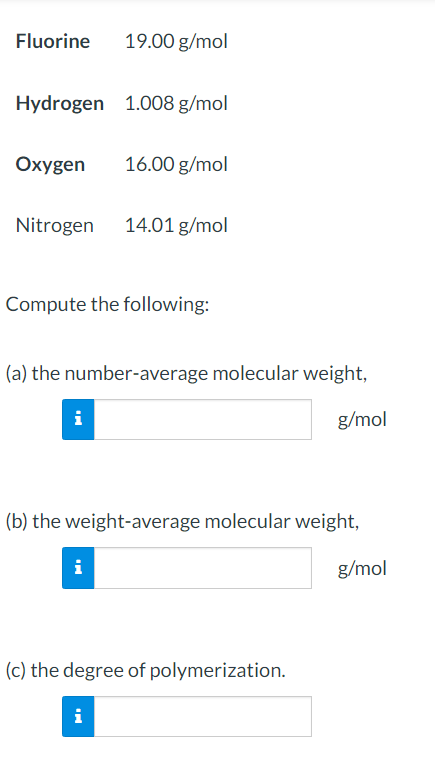 Solved The following table lists molecular weight data for a | Chegg.com