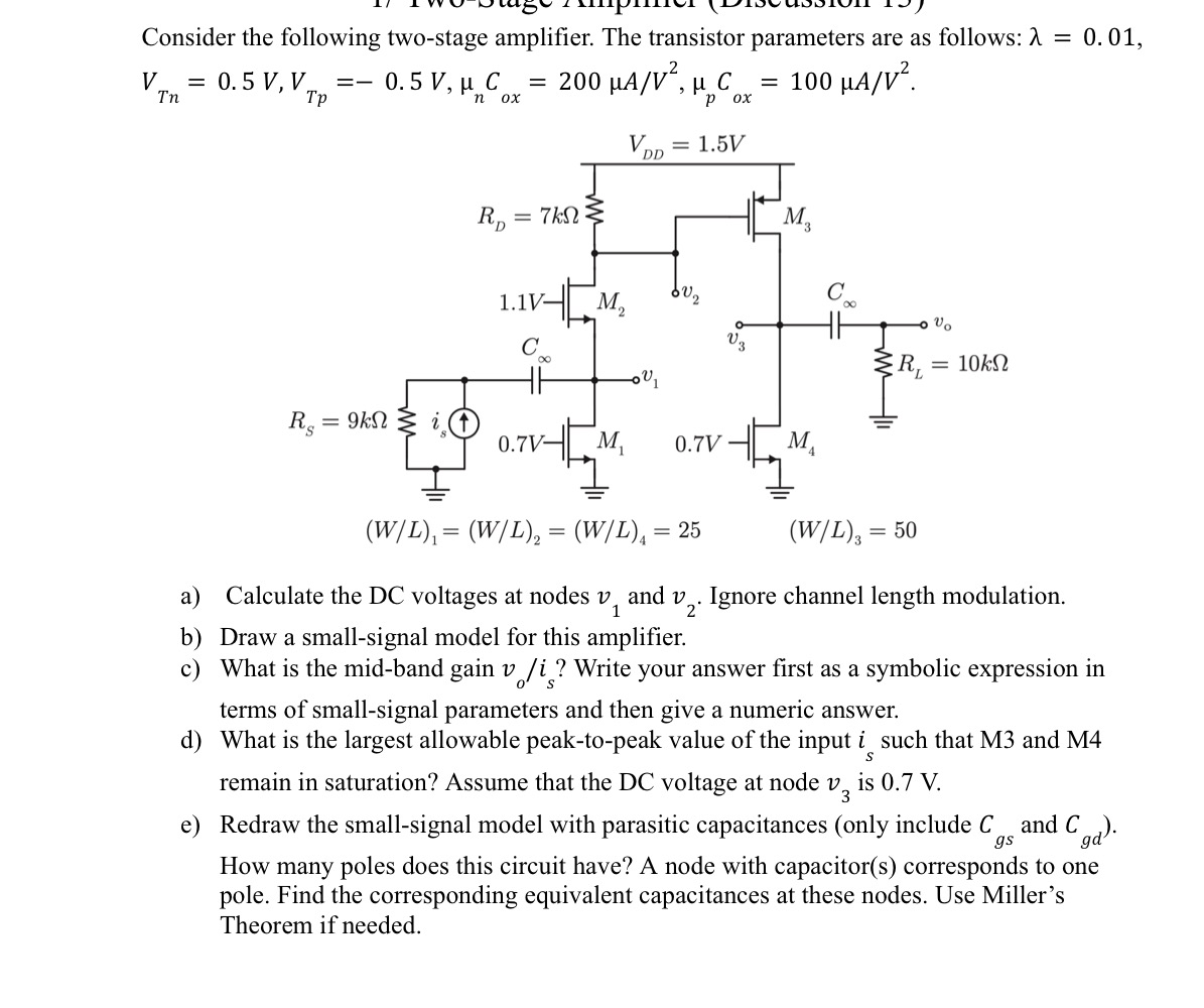 Solved Consider the following two-stage amplifier. The | Chegg.com