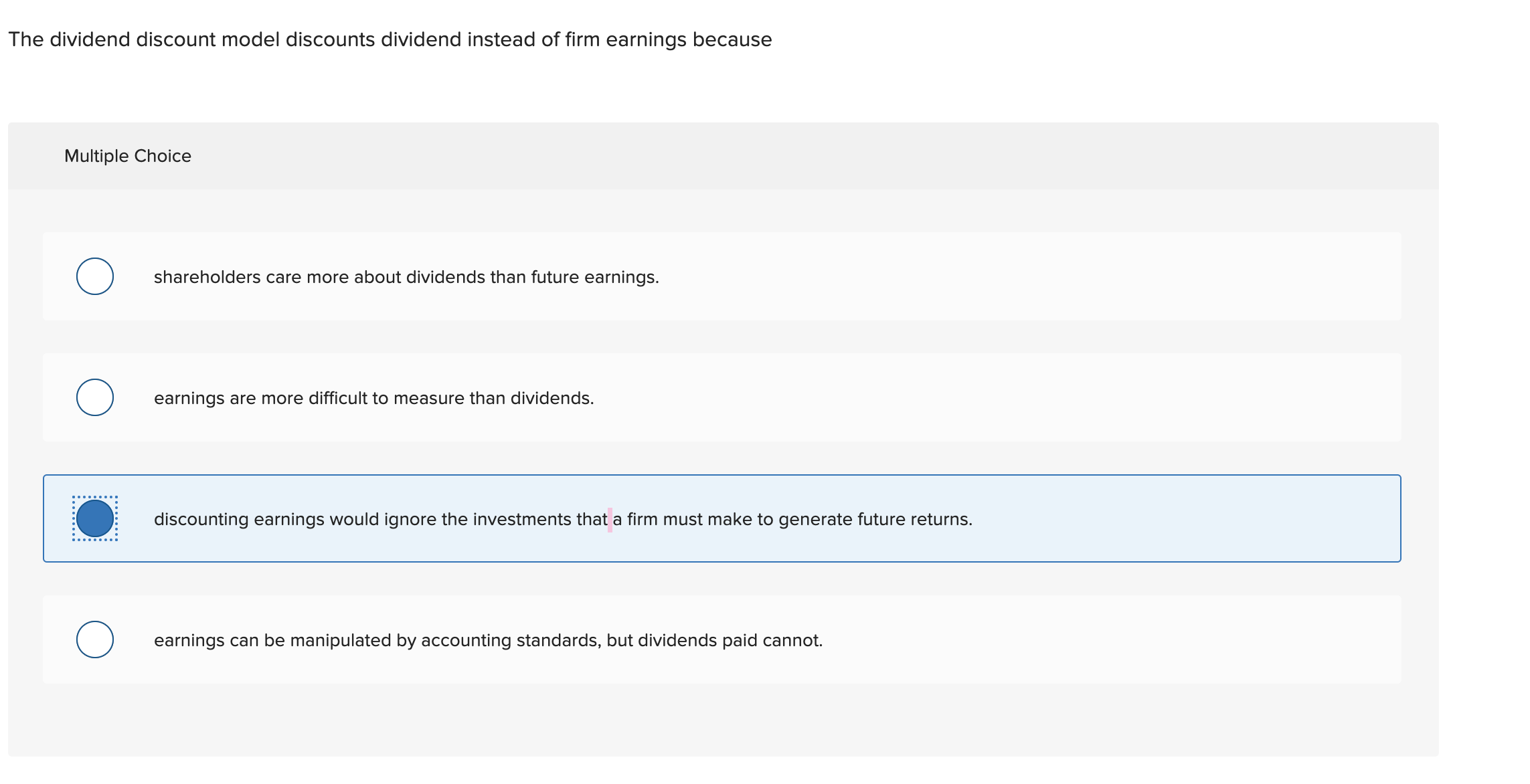Solved The dividend discount model discounts dividend | Chegg.com