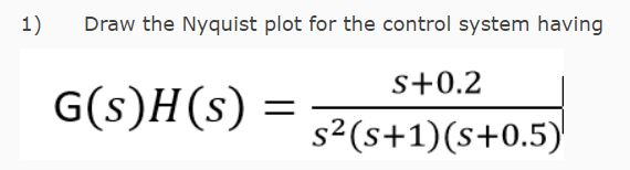 Solved 1) Draw the Nyquist plot for the control system | Chegg.com