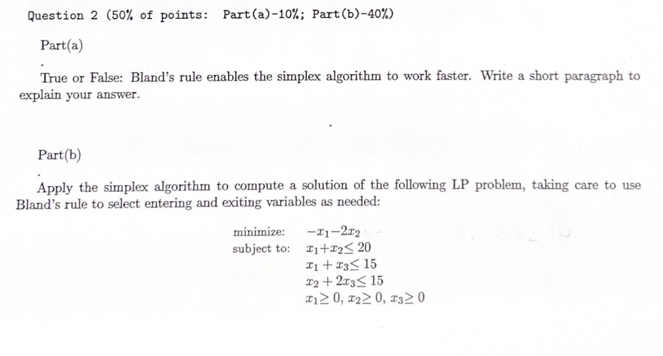 Solved Question 2 (50\% of points: Part(a) −10%; Part(b) | Chegg.com