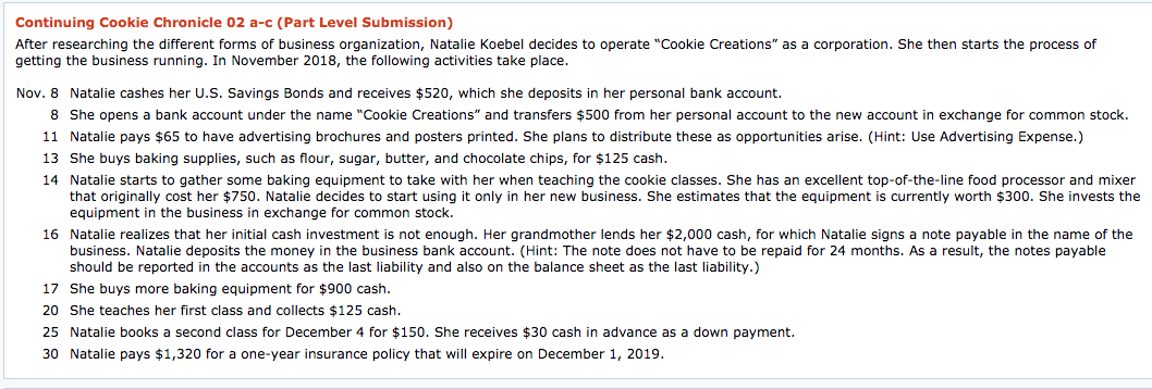 Solved Continuing Cookie Chronicle 02 a-c (Part Level | Chegg.com