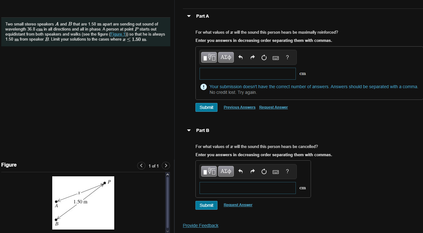 Solved Two small stereo speakers A and B that are 1.50 ﻿m | Chegg.com