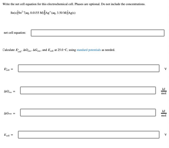 Solved Write the net cell equation for this electrochemical | Chegg.com
