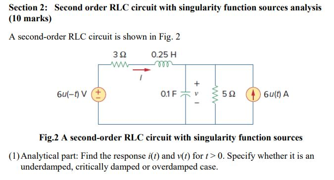 Solved Section 2: Second order RLC circuit with singularity | Chegg.com