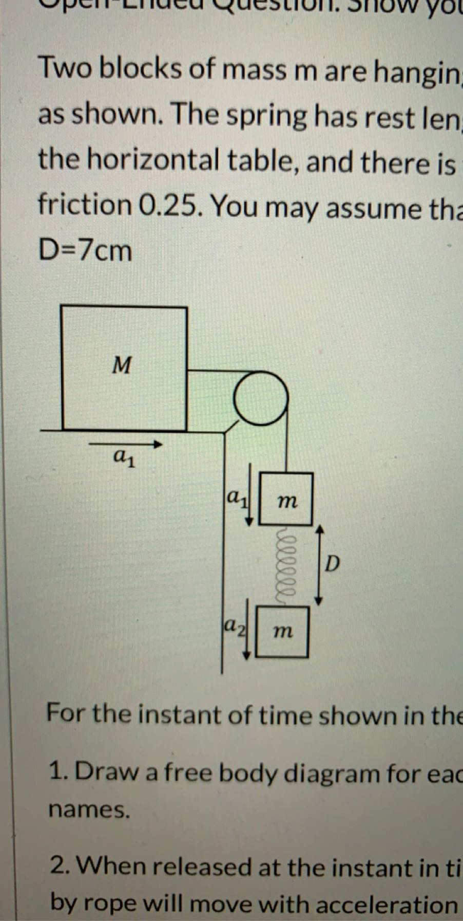 Solved Two blocks of mass m are hanging off the edge of a | Chegg.com
