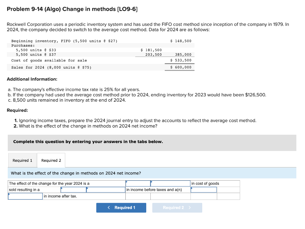 Solved Problem 9-14 (Algo) Change in methods [LO9-6] | Chegg.com