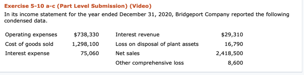 Solved Exercise 5-10 a-c (Part Level Submission) (Video) In | Chegg.com