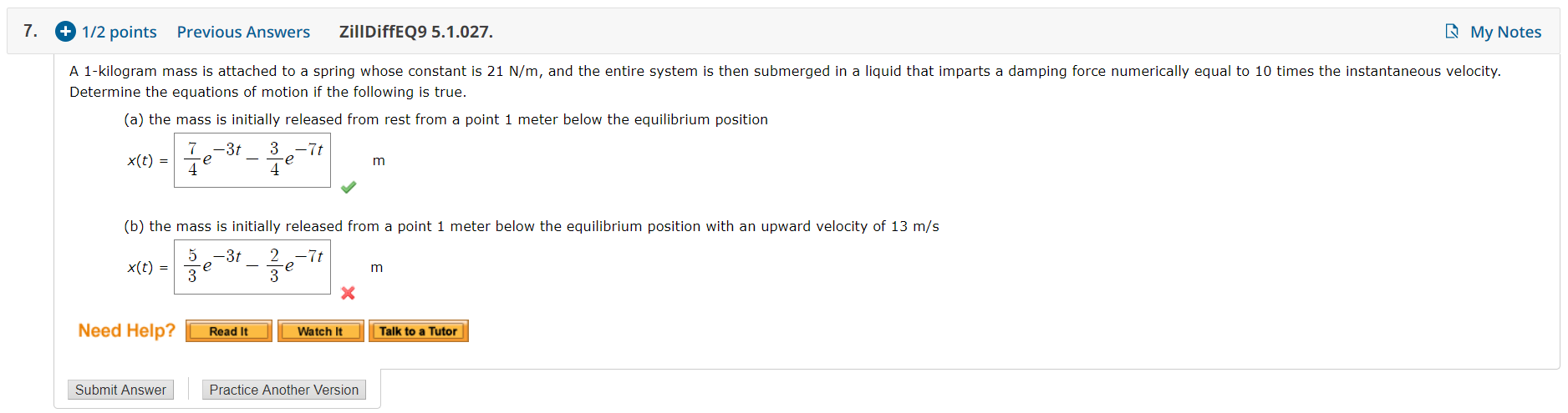 Solved A 1-kilogram mass is attached to a spring whose | Chegg.com