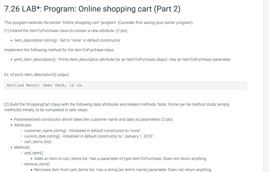 Solved 7.26 LAB*: Program: Online shopping cart (Part 2) | Chegg.com
