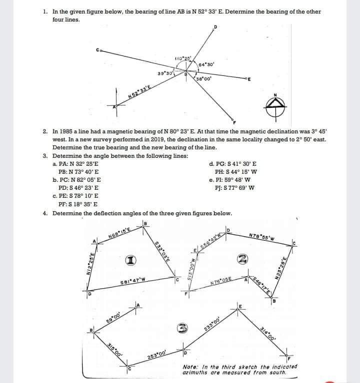 Solved 1. In the given figure below, the bearing of line AB | Chegg.com