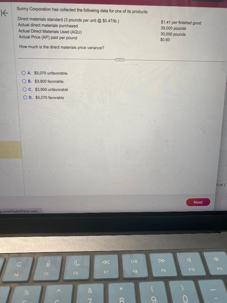 Solved Sunny Corporation has collected the following data | Chegg.com
