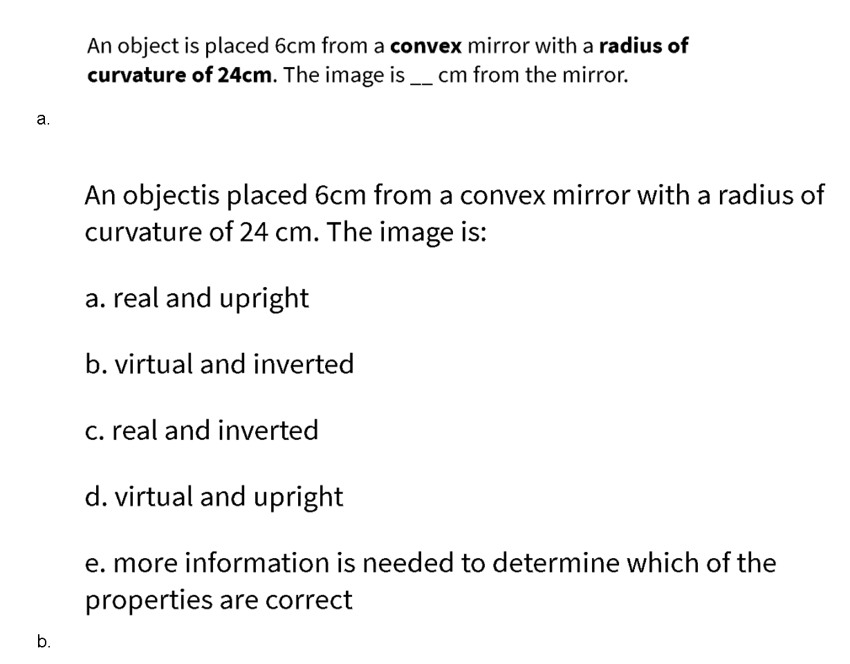 Solved An object is placed 6cm from a convex mirror with a | Chegg.com