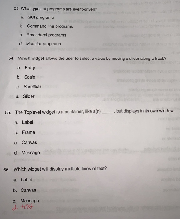 Solved 53 What Types Of Programs Are Event Driven A Gui 