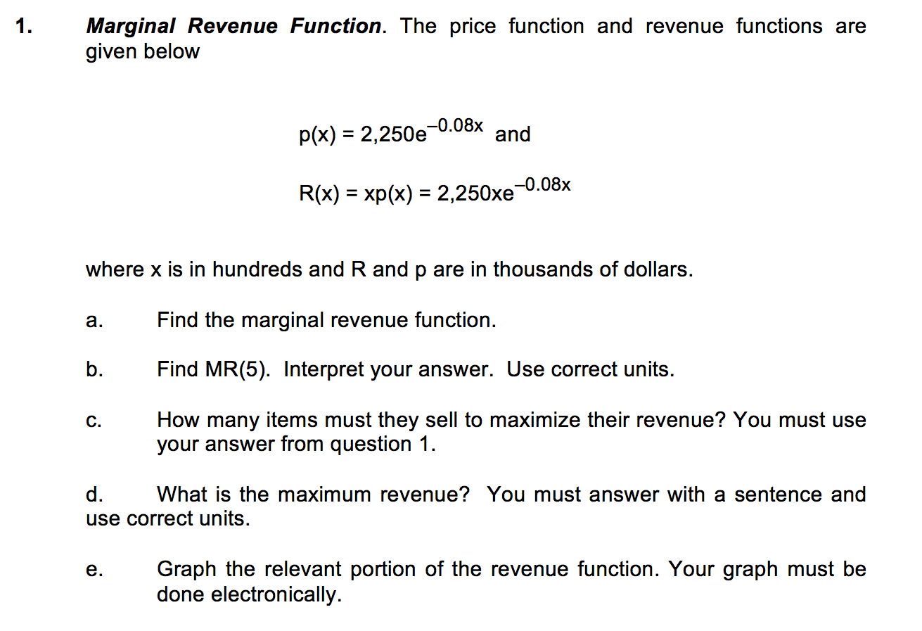 Solved 1. Marginal Revenue Function. The price function and | Chegg.com