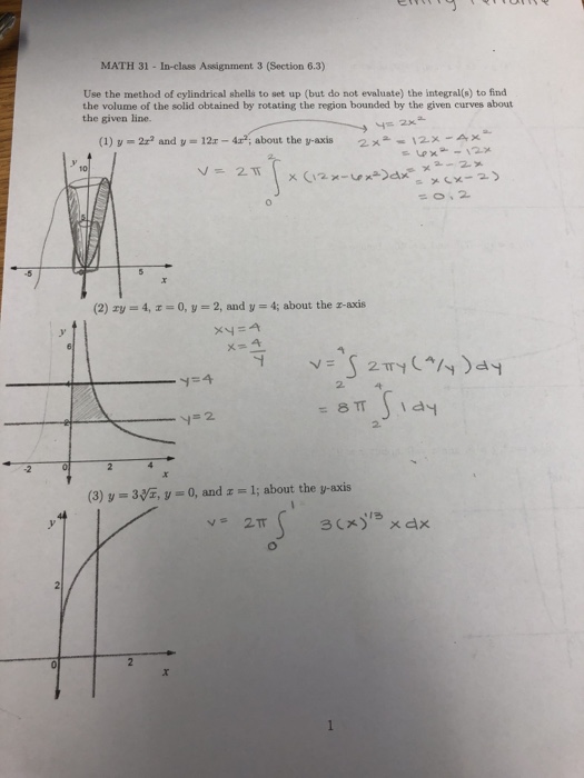 Solved MATH 31 In-class Assignment 3 (Section 6.3) Use the | Chegg.com