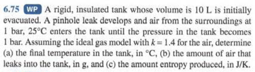 Solved 6.75 ﻿WP A rigid, insulated tank whose volume is 10L | Chegg.com