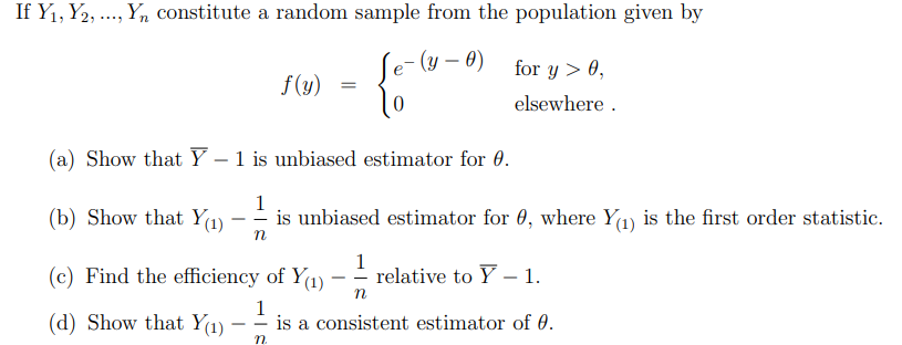 Solved If Y1, Y2, ..., Yn constitute a random sample from | Chegg.com