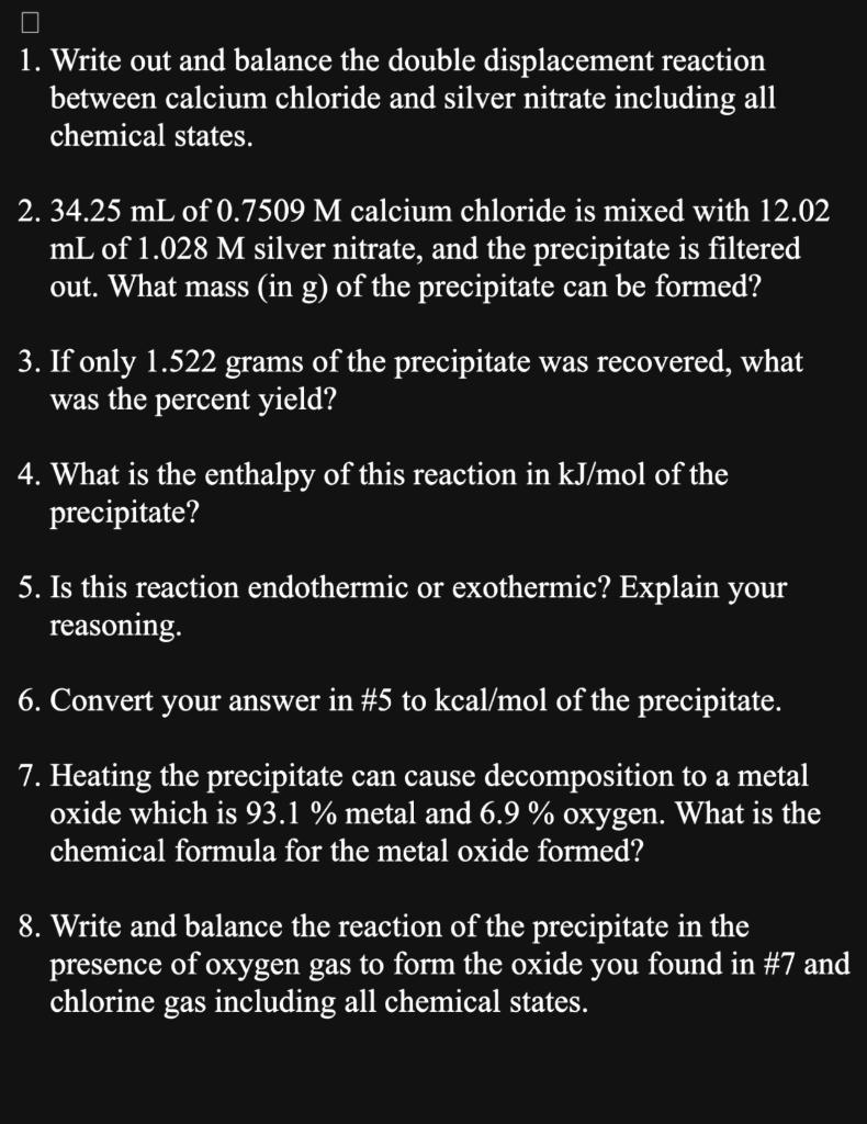 Solved 1. Write out and balance the double displacement | Chegg.com