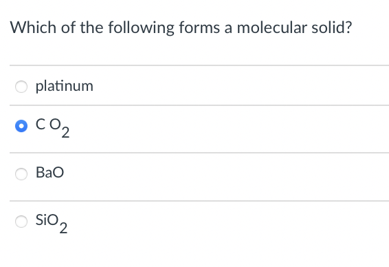 Solved Which of the following forms an ionic solid? BaCl2 O | Chegg.com