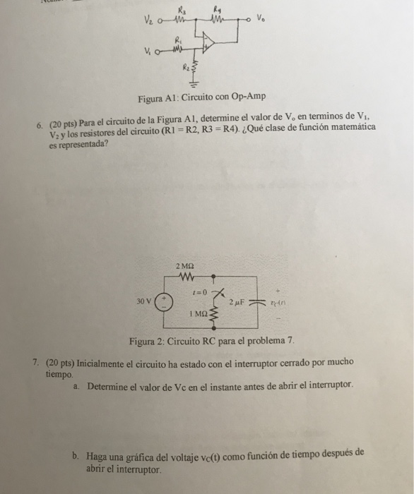 Solved Ri R2 Figura Al: Circuito con Op-Amp (20 pts) Para el | Chegg.com