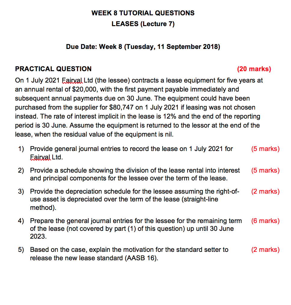 Solved WEEK 8 TUTORIAL QUESTIONS LEASES (Lecture 7) Due | Chegg.com