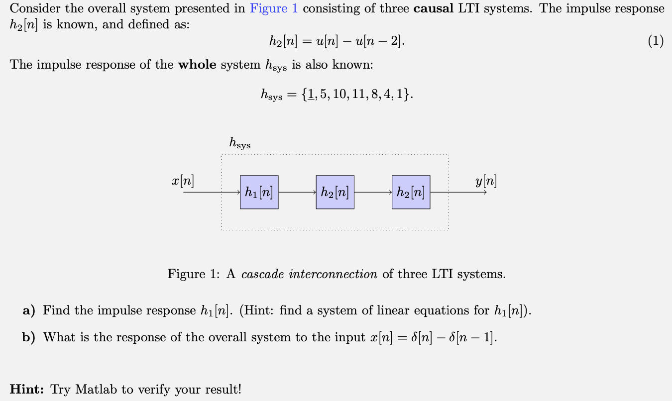Solved h2[n]=u[n]−u[n−2]. The impulse response of the whole | Chegg.com