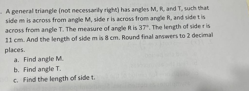 Solved A general triangle (not necessarily right) has angles | Chegg.com
