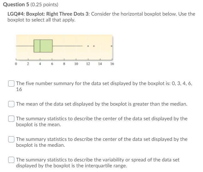 Solved LGQ#4: Boxplot: Right Three Dots 2: Consider the | Chegg.com