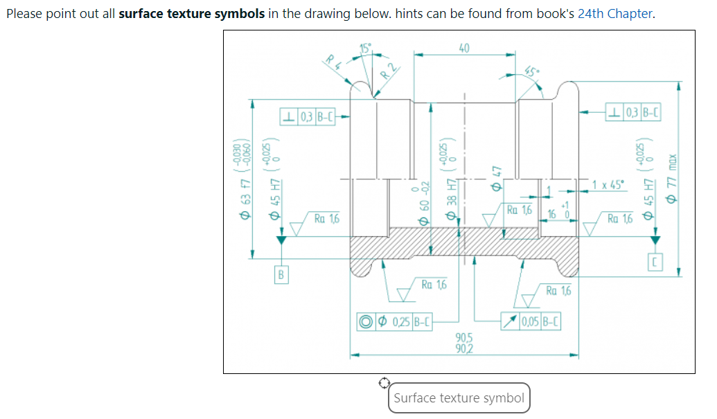 Solved Please point out all surface texture symbols in the | Chegg.com
