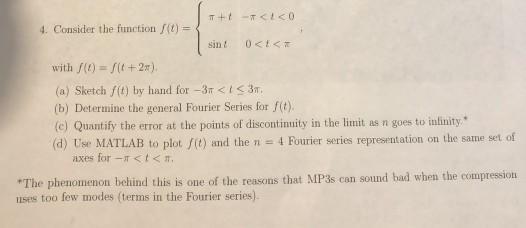Solved 4. Consider the function f(t) = sin t 0 | Chegg.com