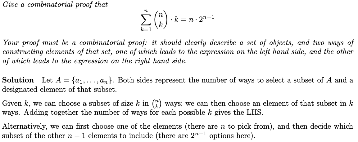 Since it is asking for a combinatorial proof, your | Chegg.com