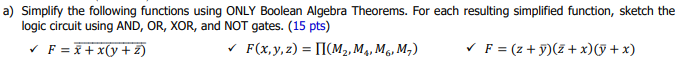 Solved a) Simplify the following functions using ONLY | Chegg.com