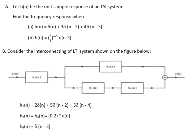 Solved A. Let h(n) be the unit sample response of an LSI | Chegg.com