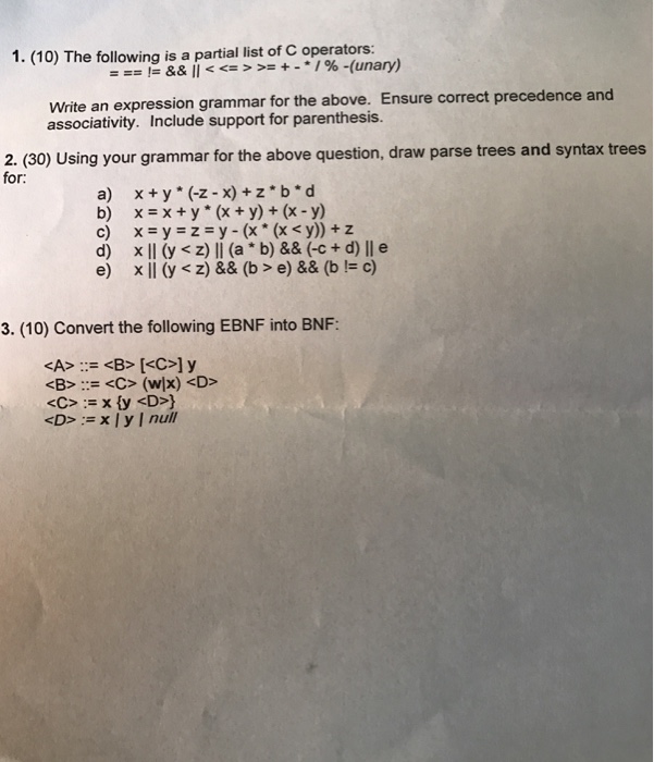 Solved The following is a partial list of C operators: = == | Chegg.com