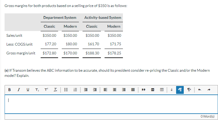 Solved Transom Corp. makes many products but is best known | Chegg.com