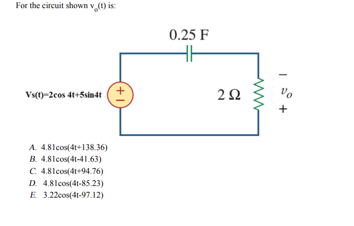 [Solved]: For the circuit shown ( mathrm{v}_{ mathrm{o}}