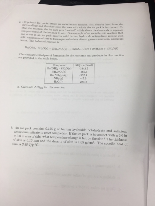 Solved Ice packs utilize an endothermic reaction that | Chegg.com