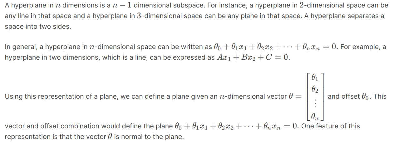 A hyperplane in n dimensions is a n - 1 dimensional | Chegg.com