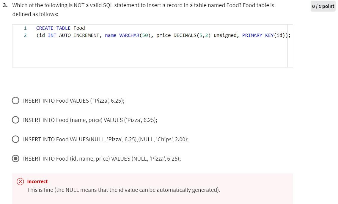 Solved Which of the following is NOT a valid SQL statement | Chegg.com