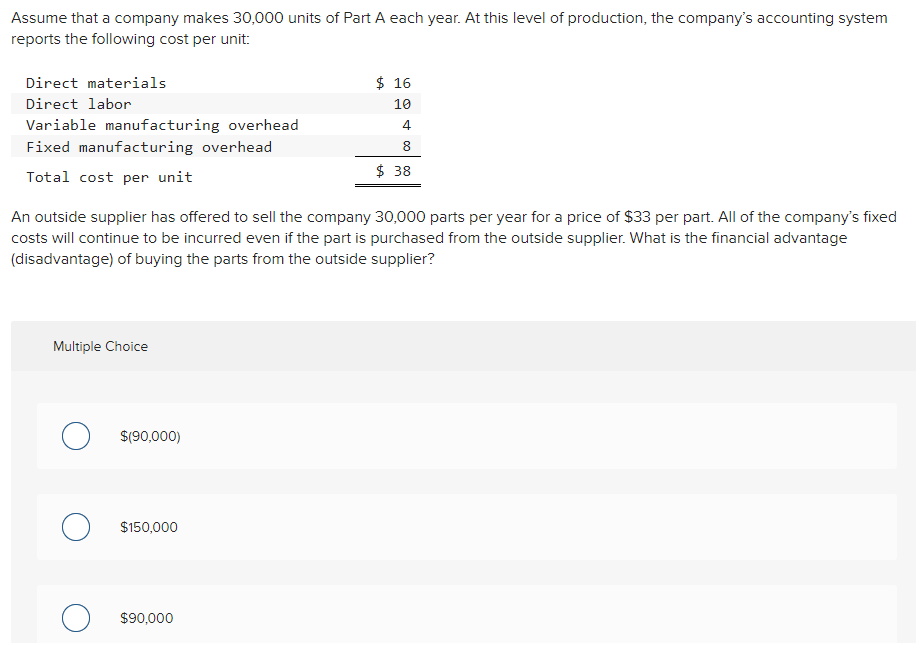 Solved Assume That A Company Makes 30 000 Units Of Part A Chegg