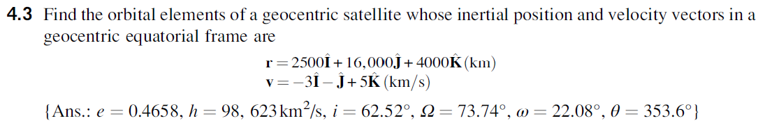 Solved .3 Find the orbital elements of a geocentric | Chegg.com