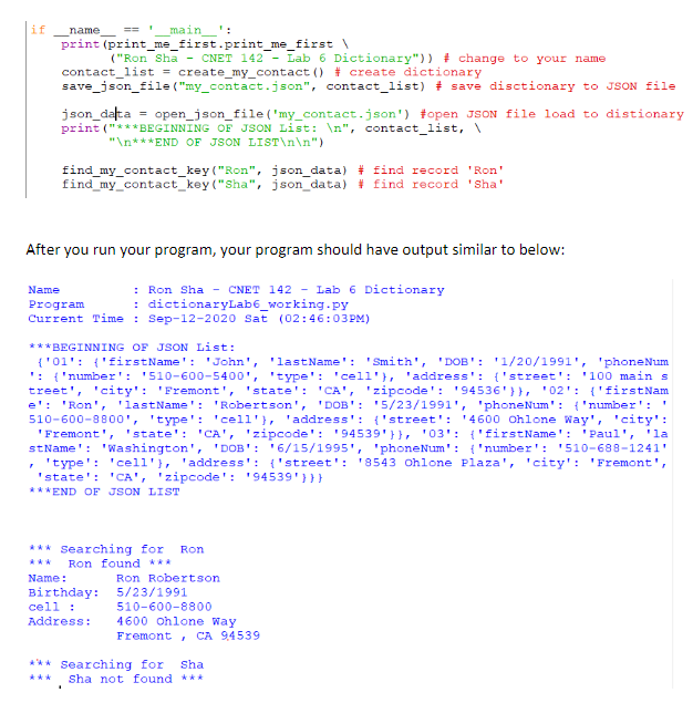 Solved Lab 6: Dictionary - My Contact Use dictionary to | Chegg.com