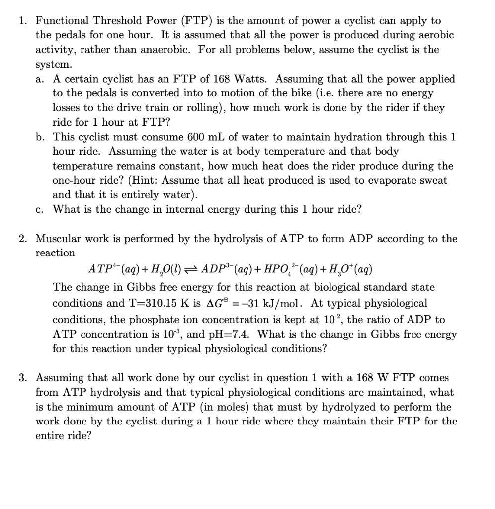 1. Functional Threshold Power (FTP) is the amount of | Chegg.com