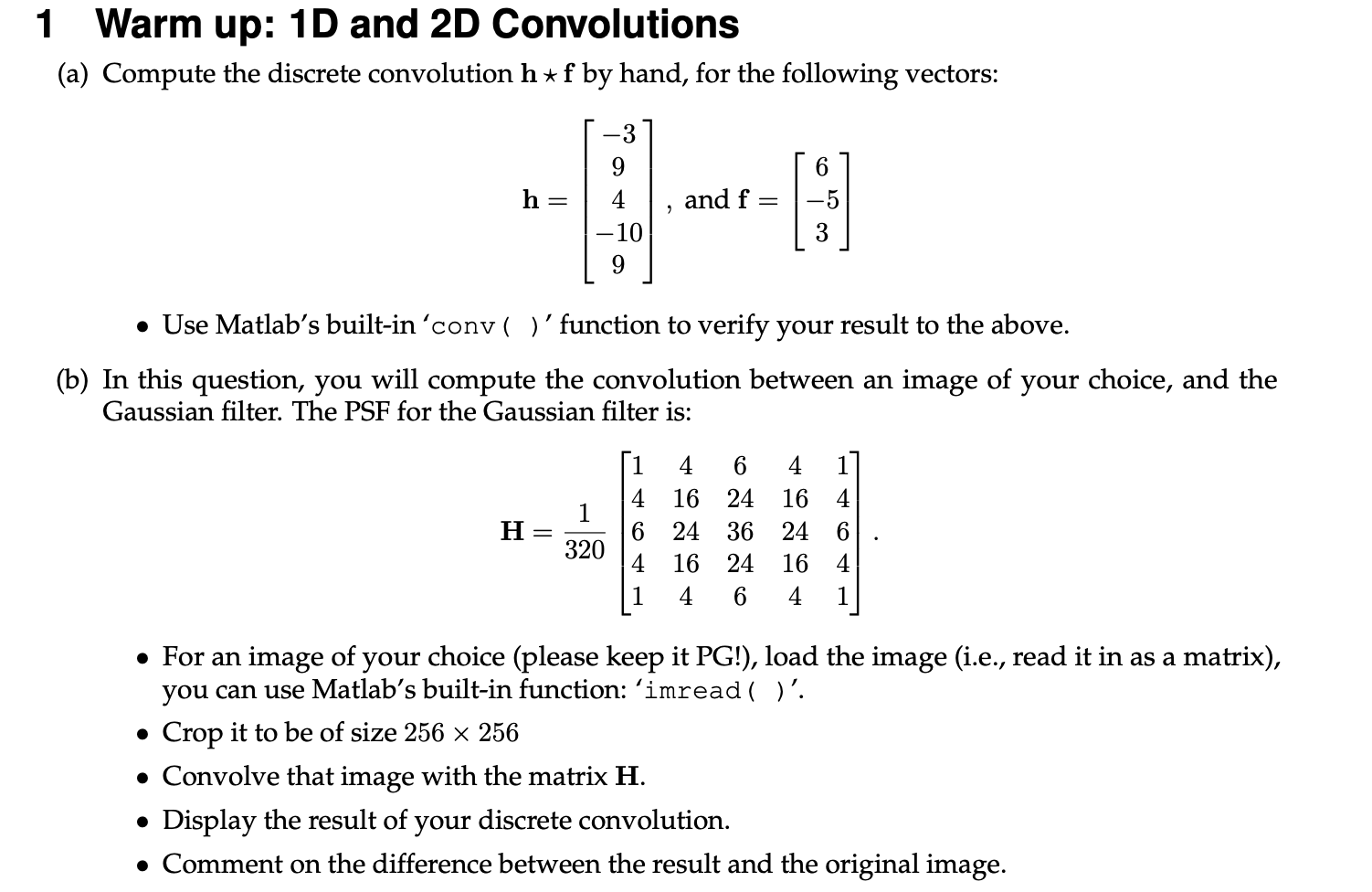 1 Warm up: 1D and 2D Convolutions (a) Compute the | Chegg.com