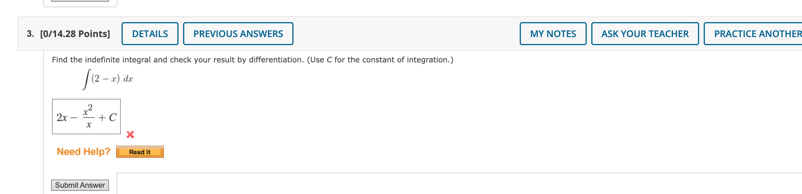 Solved Points]Find the indefinite integral and check your | Chegg.com