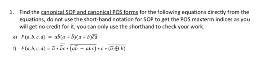 Solved Find the canonical SOP and canonical POS forms for | Chegg.com