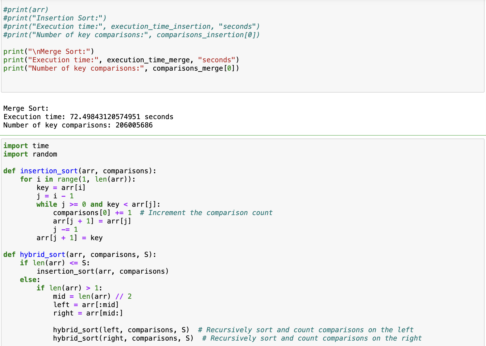 def compare_sorting_algorithms(datasets, S): results | Chegg.com