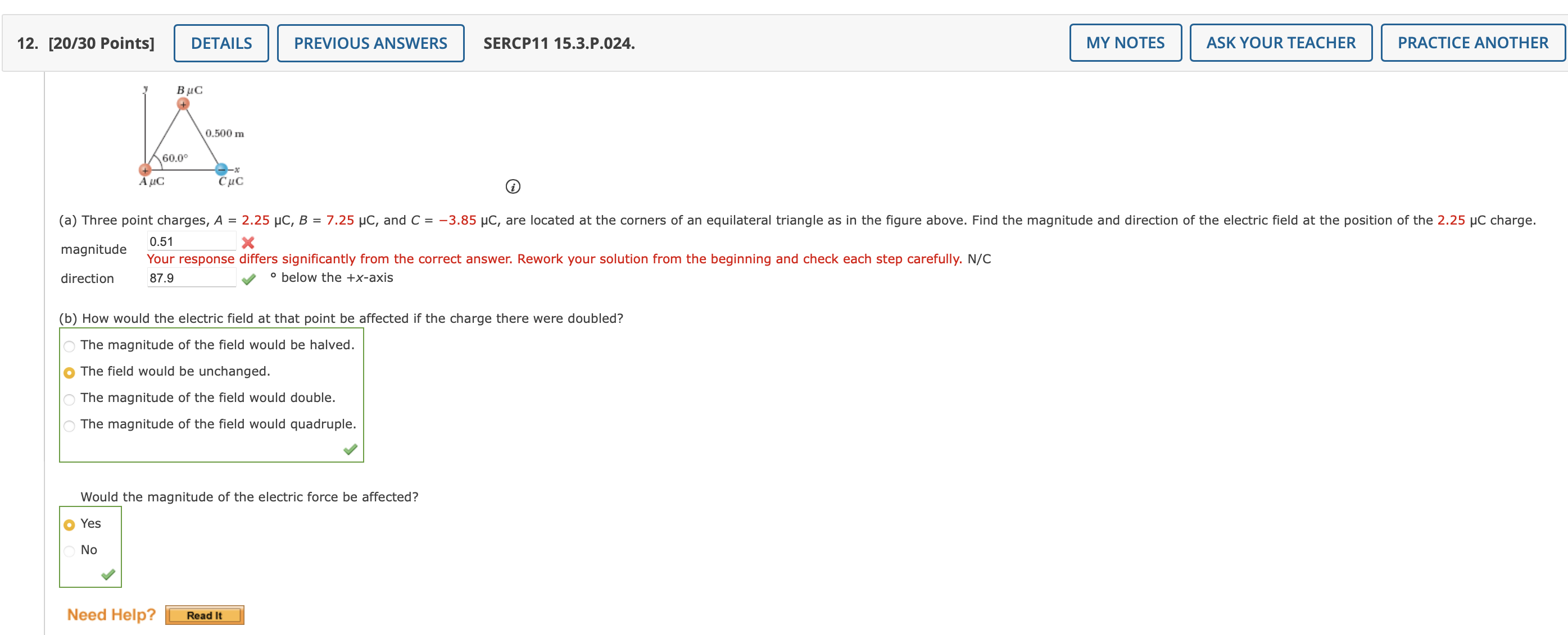 Solved magnitude x direction Your resbonse differs | Chegg.com