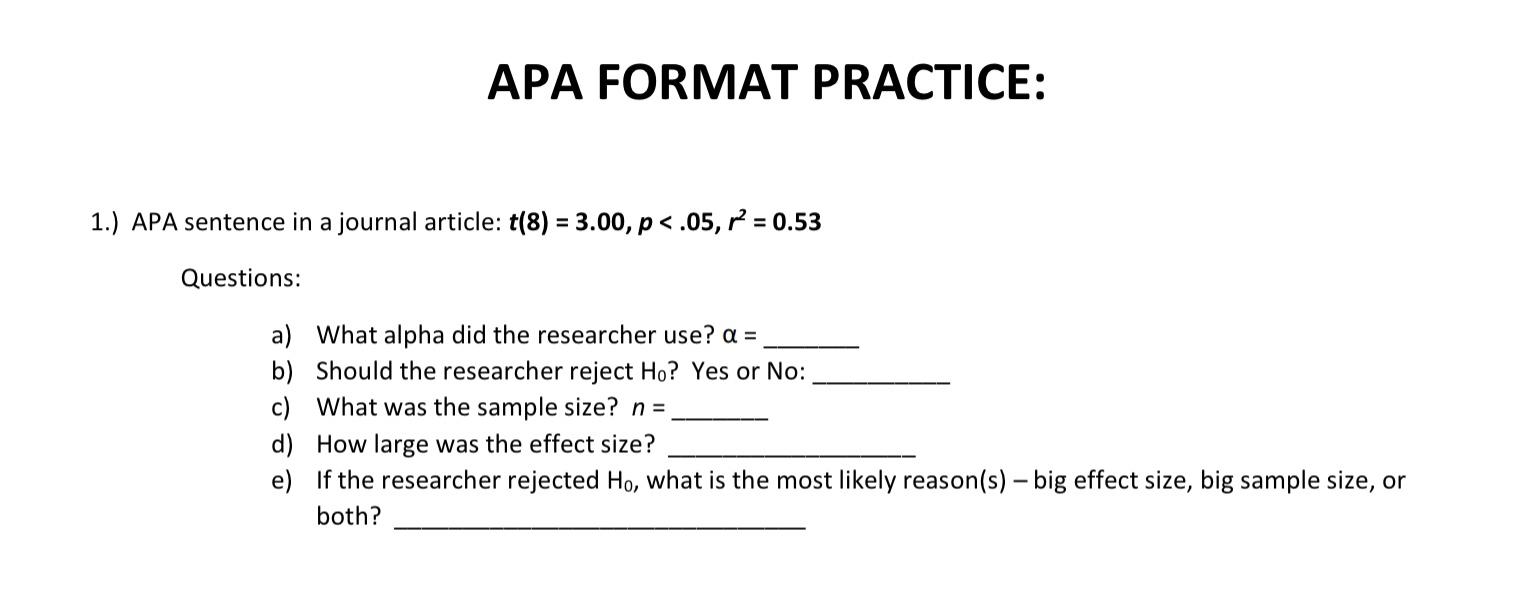 Solved APA FORMAT PRACTICE: 1.) APA sentence in a journal | Chegg.com